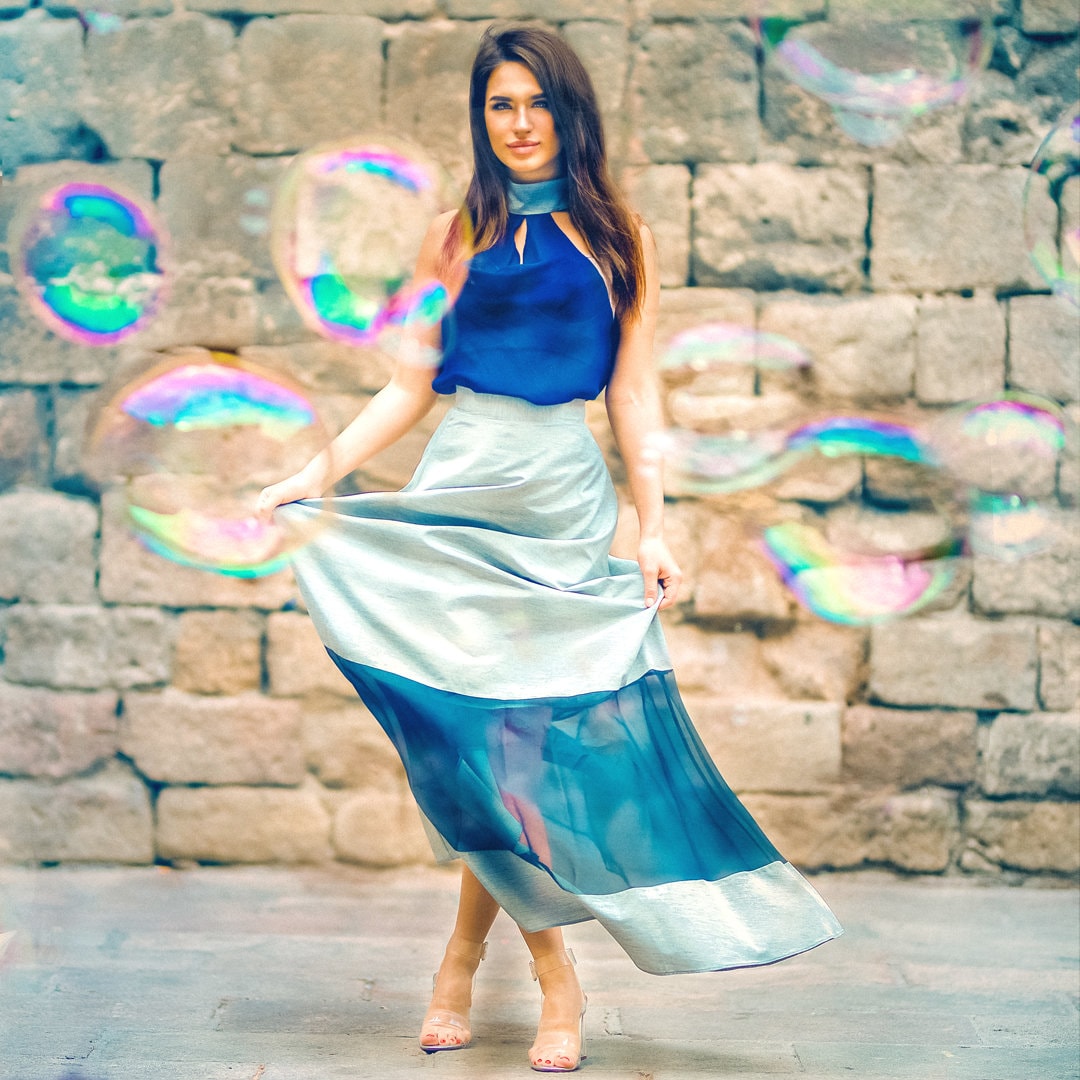 Blue Silk Chiffon Halter Top Elegant Sheer Chiffon Halter Neck Top Navy ...