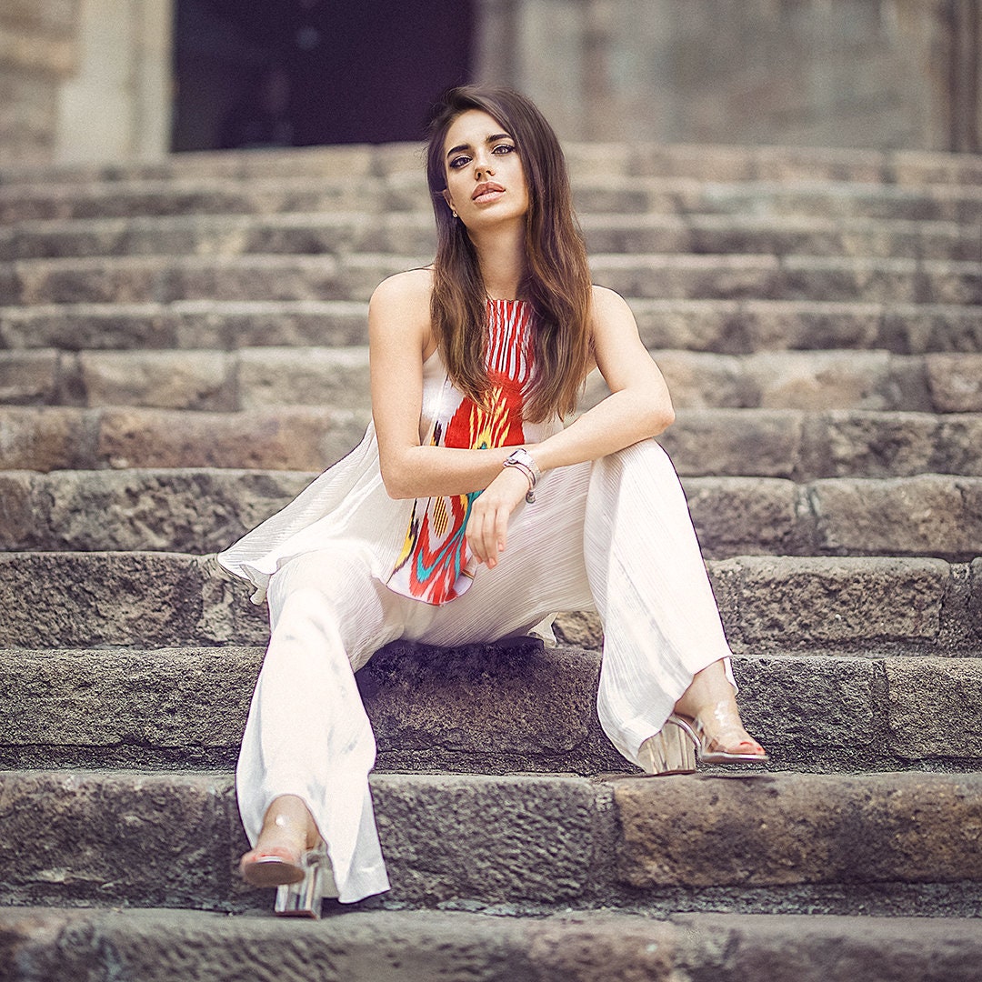 White Silk Womens Wide Leg Palazzo Set Two Piece Silk Top and Pants ...