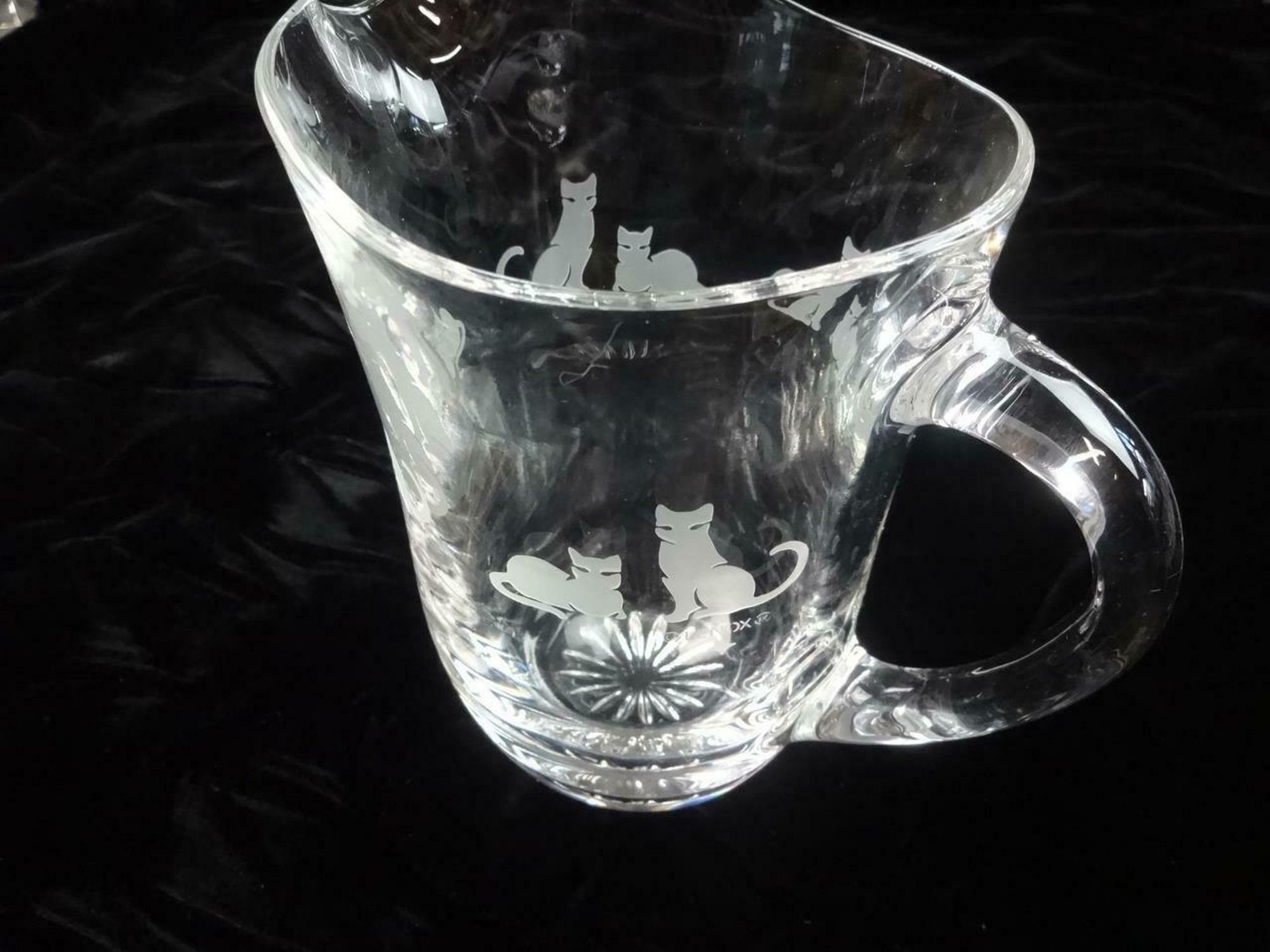 Vintage Lenox Fine Crystal Etched Cat Pitcher and Footed Glasses Set - Etsy