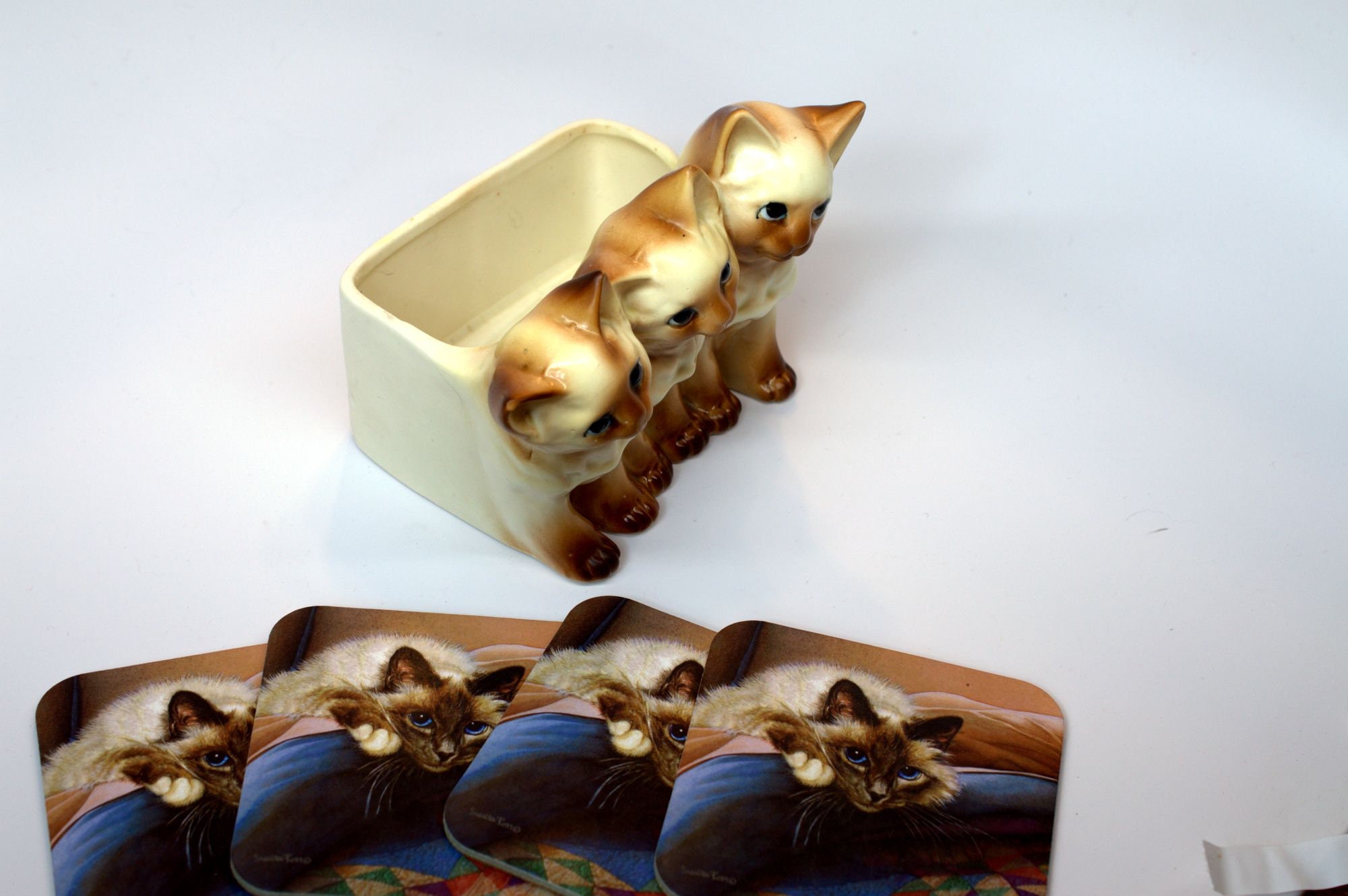 Adorable Vintage Siamese Cat Napo Coaster Set Holder /planter - Etsy