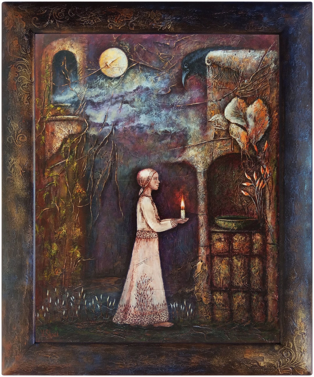 Lenore and the Raven 1 Acrylic Painting 50 X 60 Cm Unique - Etsy