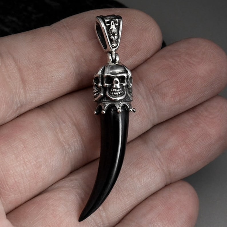 Biker Skull Spike Pendant 925 Sterling Silver Biker Amulet - Etsy
