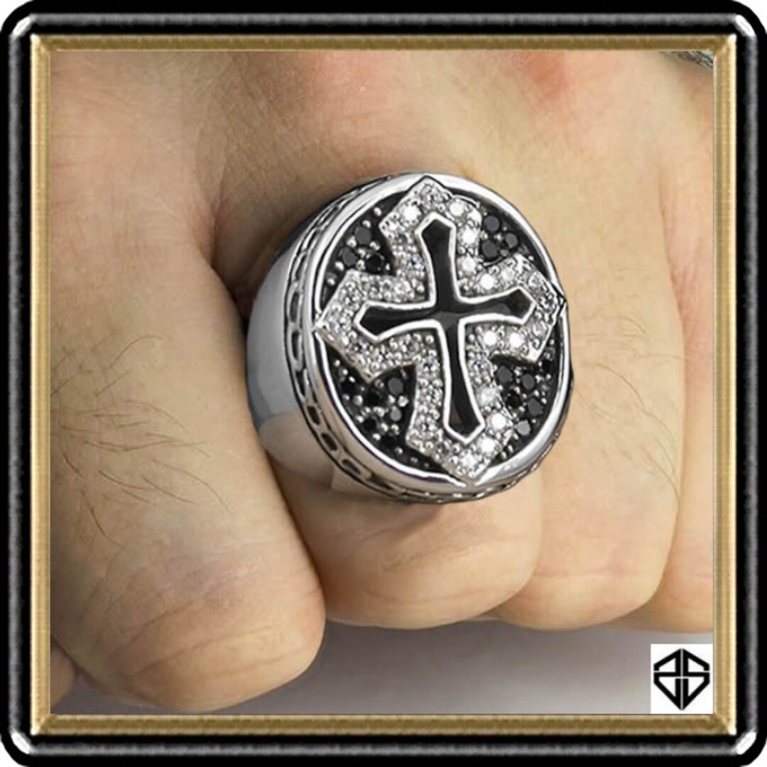 Knights Templar Cross Ring 925 Sterling Silver Black Onyx Medieval ...