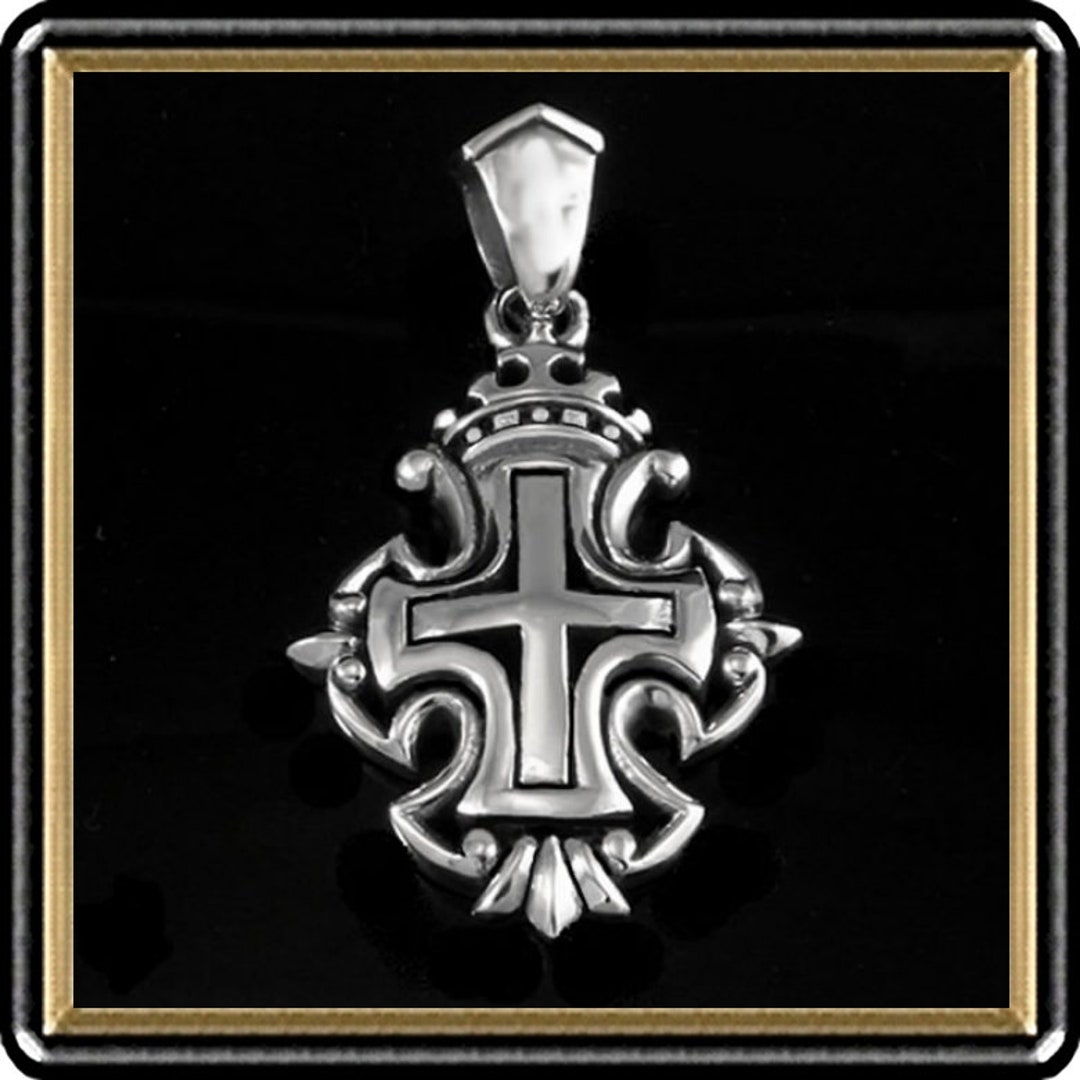 Crowned Cross Pendant in 925 Sterling Silver Bold Heavy Powerful ...