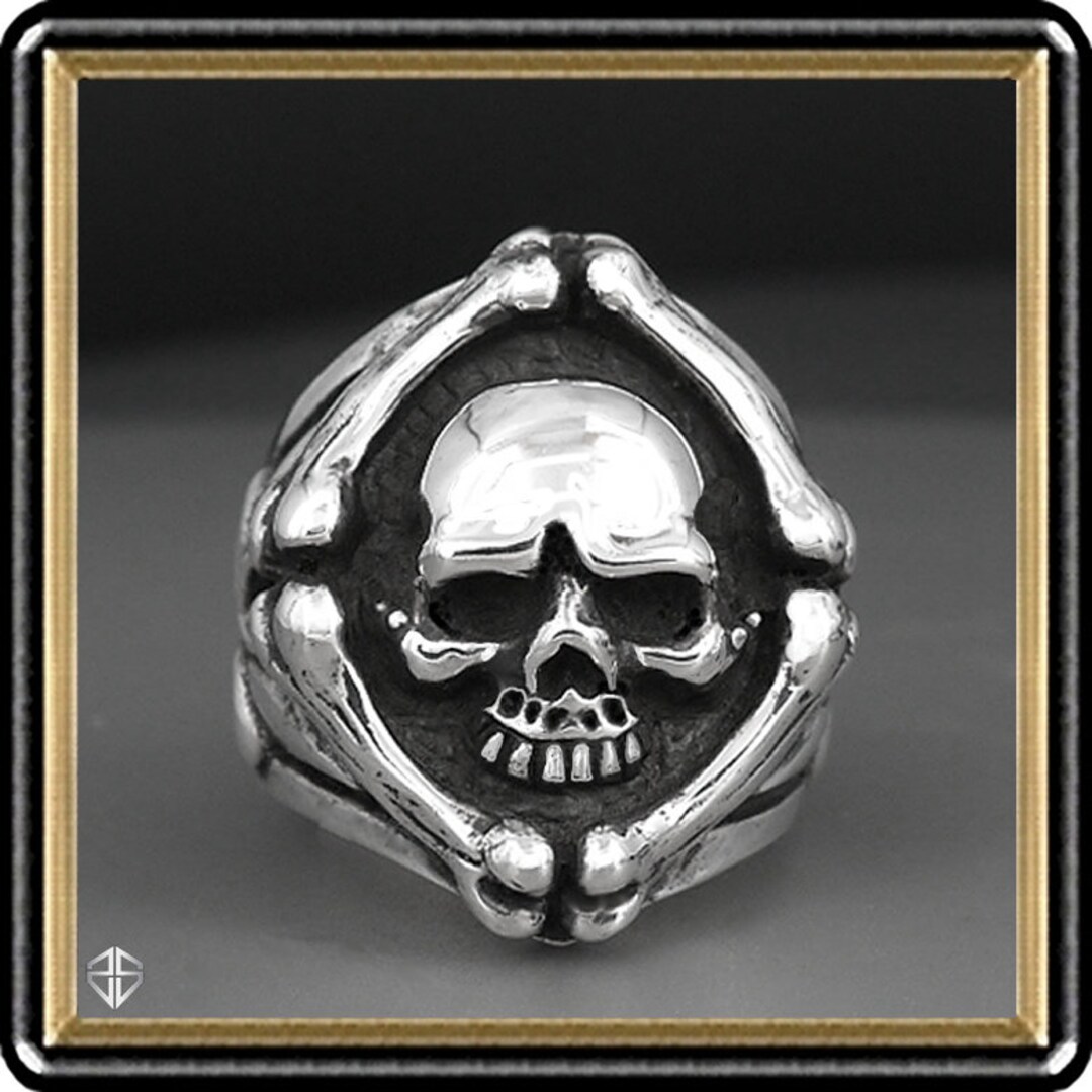 Skull Ring Heavy Mens Biker Skull and Crossbones Ring in Solid 925 Sterling Silver - Etsy