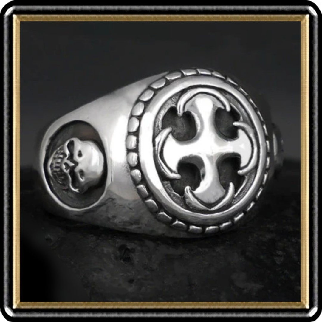 Skull Cross Ring Knights Templar Masonic Cross Skull Ring 925 Sterling ...