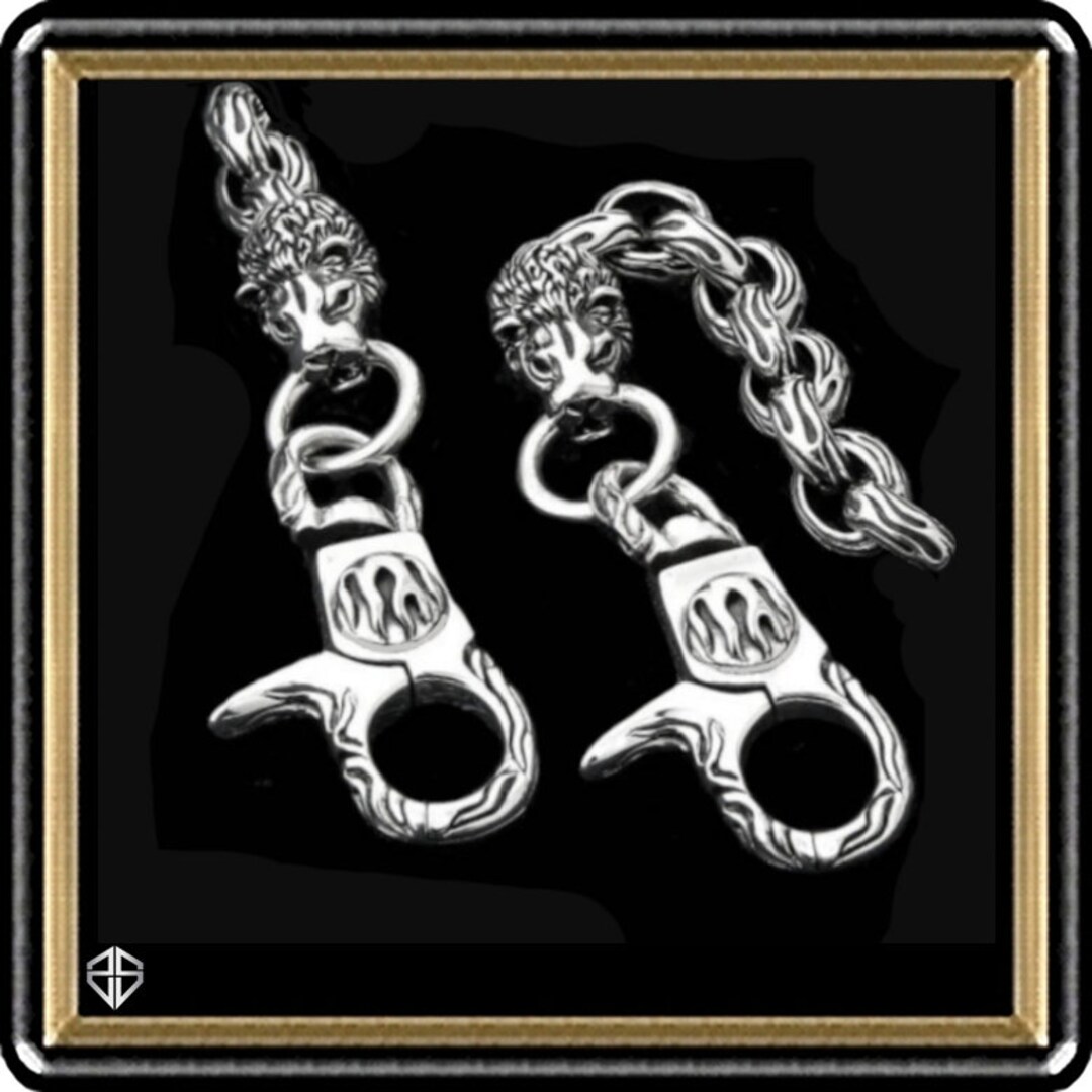 Biker Wallet Chain 925 Sterling Silver Lion Head With Flame Links 24 ...