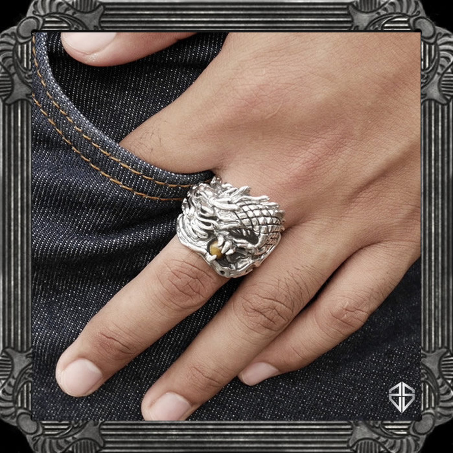 Sterling Silver Tiger Eye Dragon Ring Viking Norse Design - Etsy