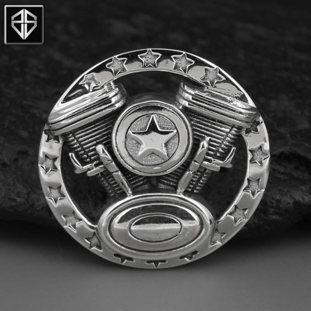 Biker V Twin Engine Sterling Silver Harley Large Concho Leather ...