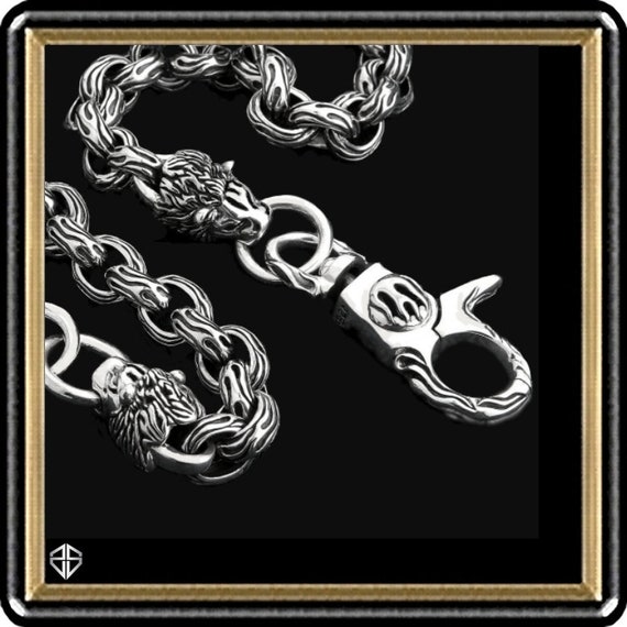 Wallet Chain Biker Heavy Sterling Silver Flame Link Lion Wallet Chain Biker Heavy Sterling Silver Flame Link Lion