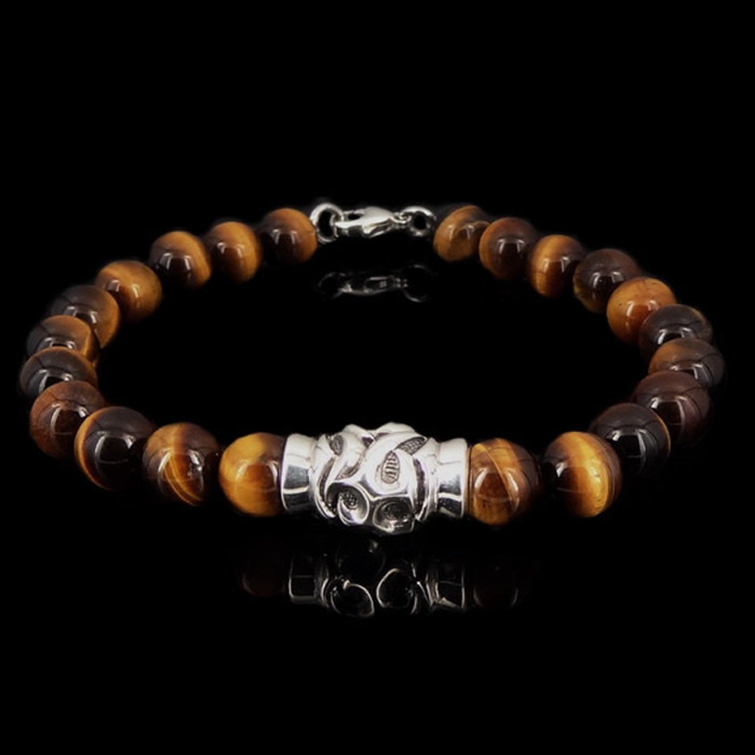 Tiger Eye Bracelet With Heavy Sterling Silver Celtic Knotwork - Etsy