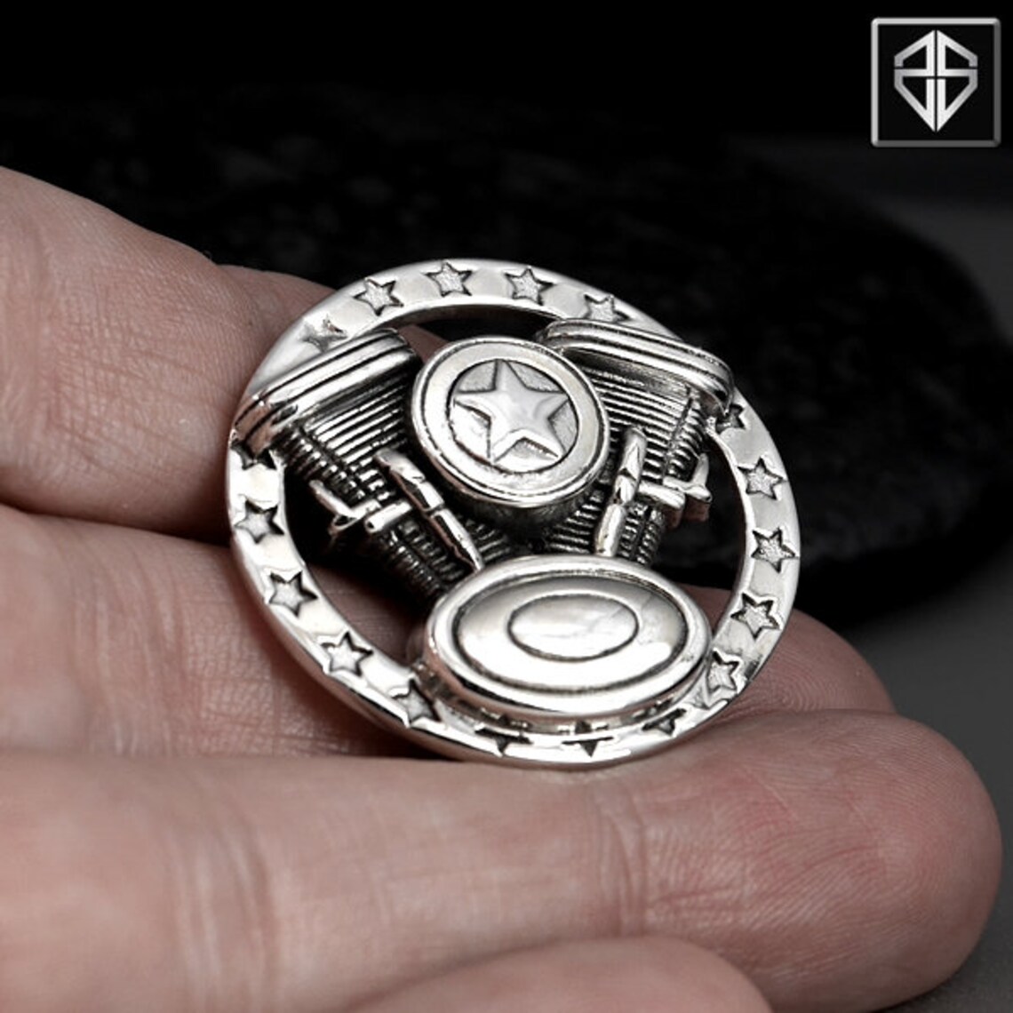 Biker V Twin Engine Sterling Silver Harley Large Concho - Etsy