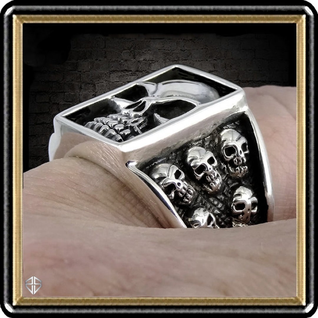 Gang of Skulls Ring Sterling Silver Biker Skull Gang Multiple Skulls ...