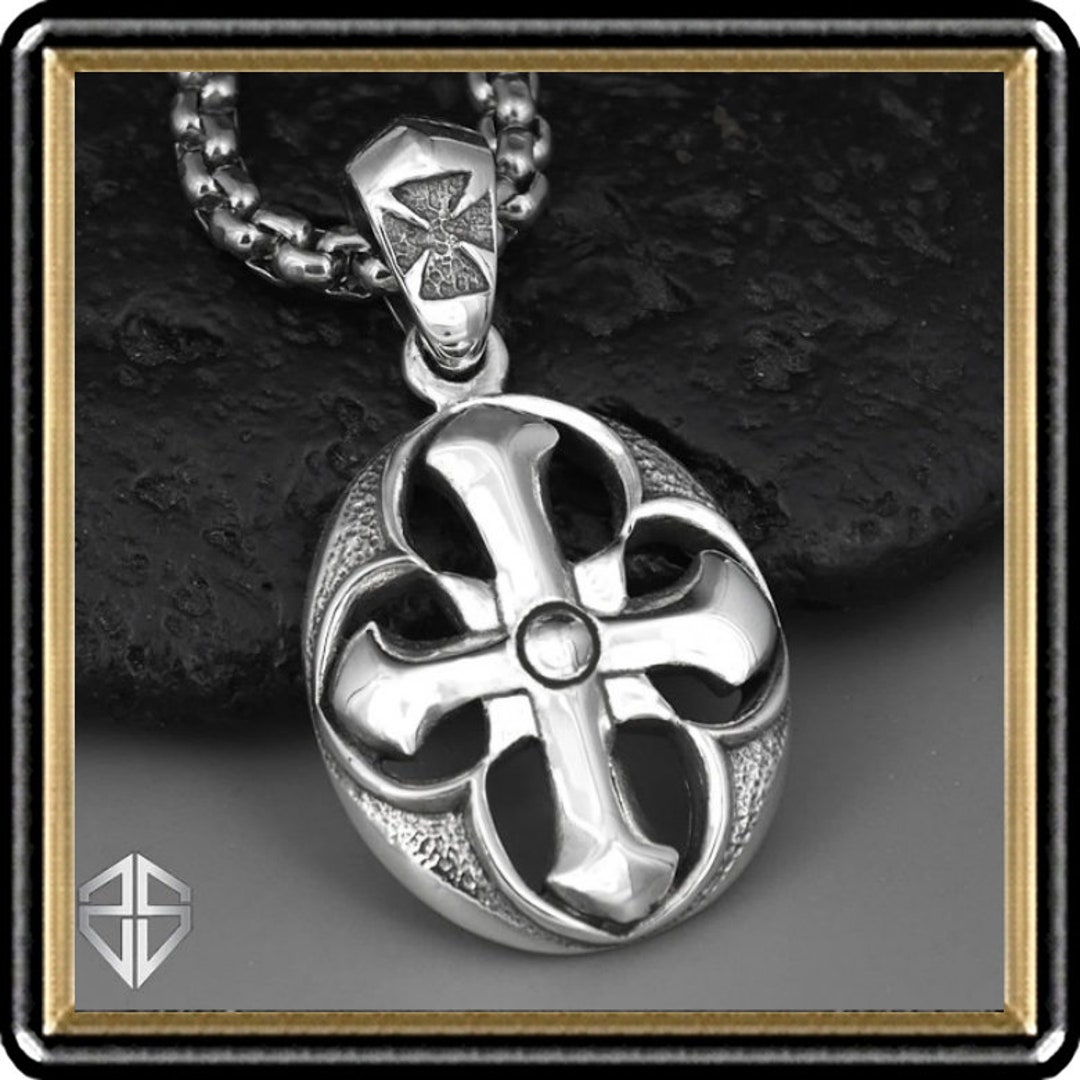 Oval Cross Pendant in 925 Sterling Silver Powerful Medieval Regal Old ...