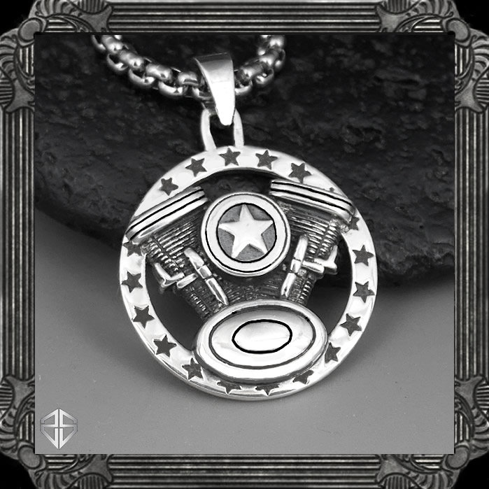 Motorcycle Engine Pendant 925 Sterling Silver Powerful Biker Motorcycle ...