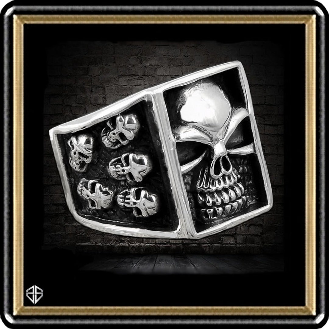 Skull Ring Tomb of Skulls Ring in 925 Sterling Silver Biker Multiple ...