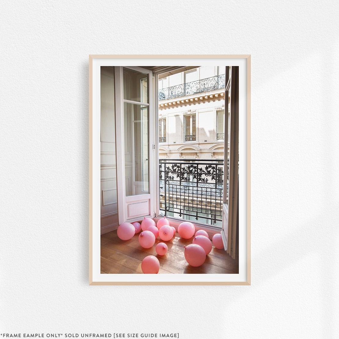 Pink Balloons in Apartment Balcony in Paris France, Large Wall Art ...