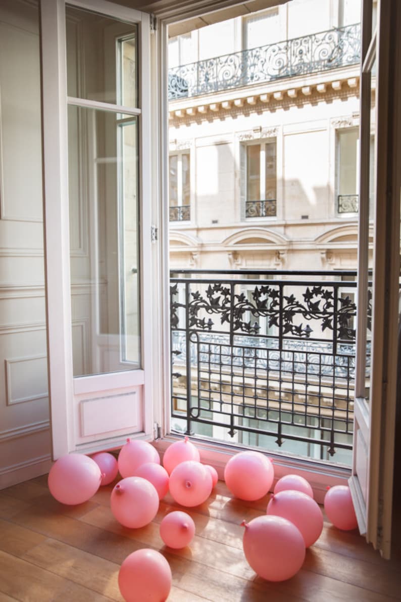 Pink Balloons in Apartment Balcony in Paris France, Large Wall Art ...