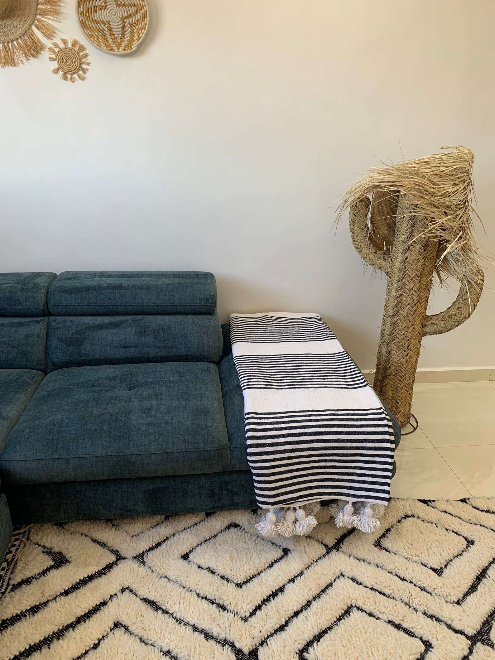 Beautiful Moroccan Black and White Pom-poms Coton Blanket - Etsy