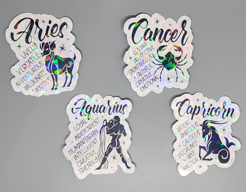 Zodiac Description Words Holographic Sticker Star Sign Sticker - Etsy