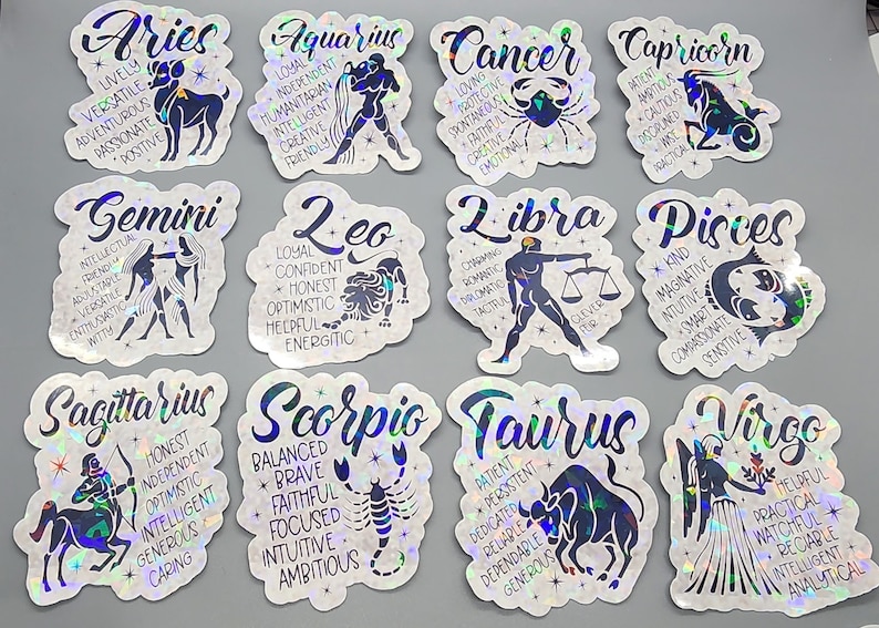 Zodiac Description Words Holographic Sticker- Star Sign Sticker - Etsy