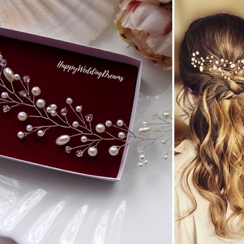 Pearl Vine Wedding Hair Vine Floral Pearl Bridal Hair Vine Etsy Uk