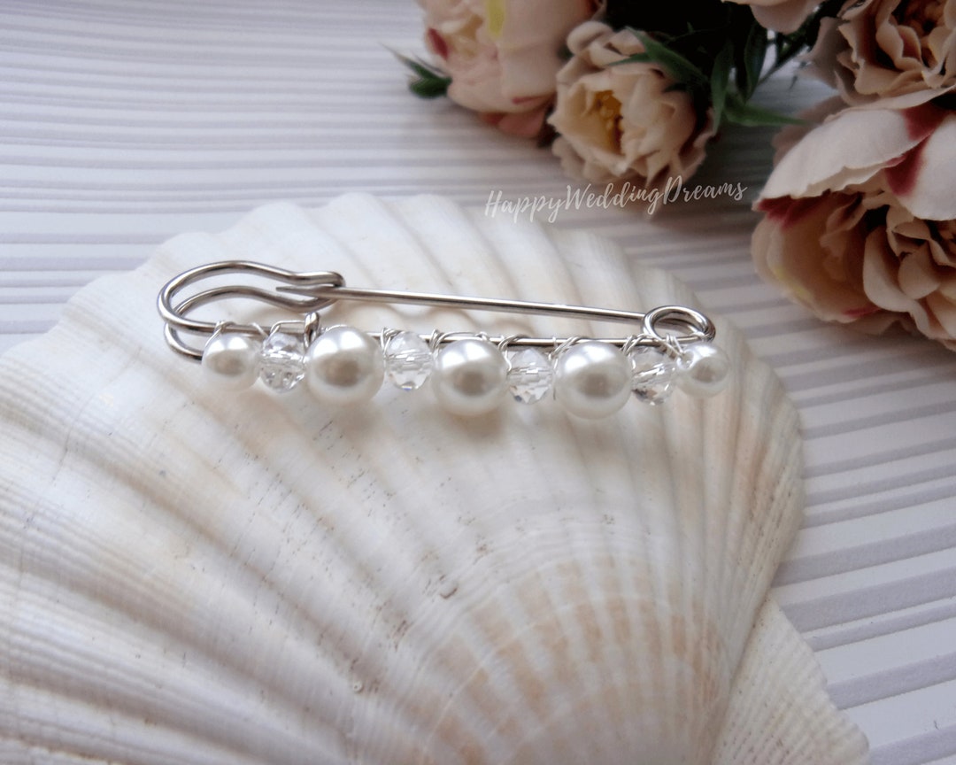 Wedding Train Pin, Bridal Dress Train Clip, Pearl & Crystal Train ...