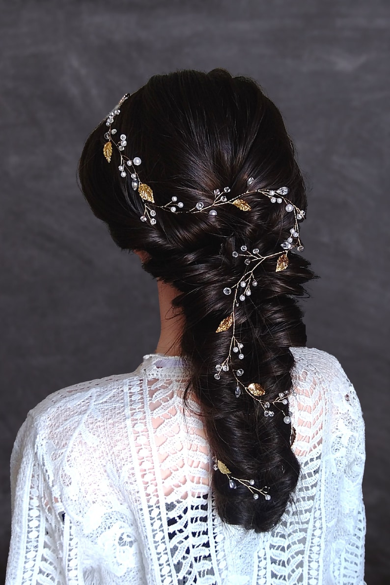 Leaves Bridal Hair Vine Pearl and Crystal Wedding Hair Vine | Etsy
