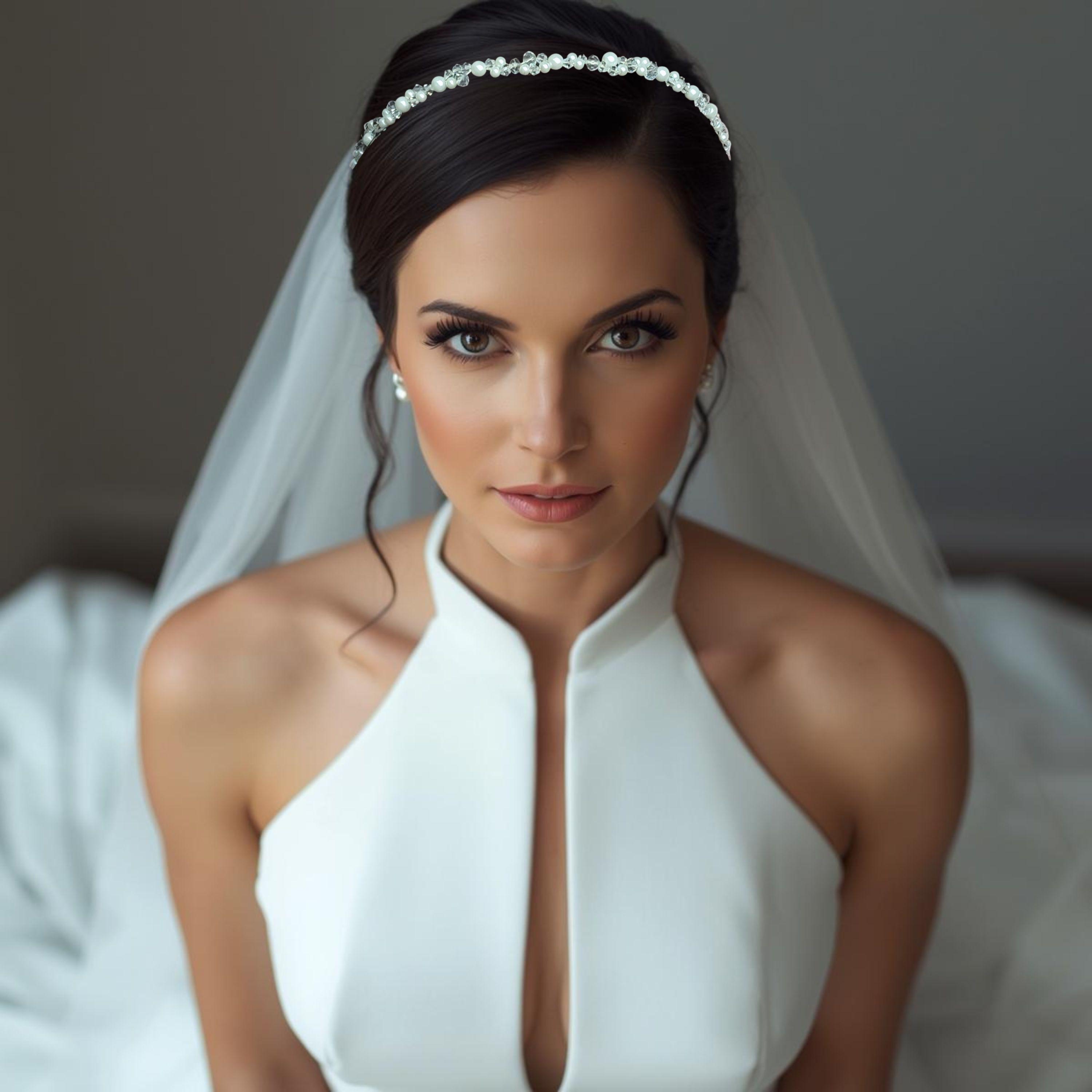 Crystal and Pearl Bridal Headband, Elegant Wedding Hair Piece, Classic ...