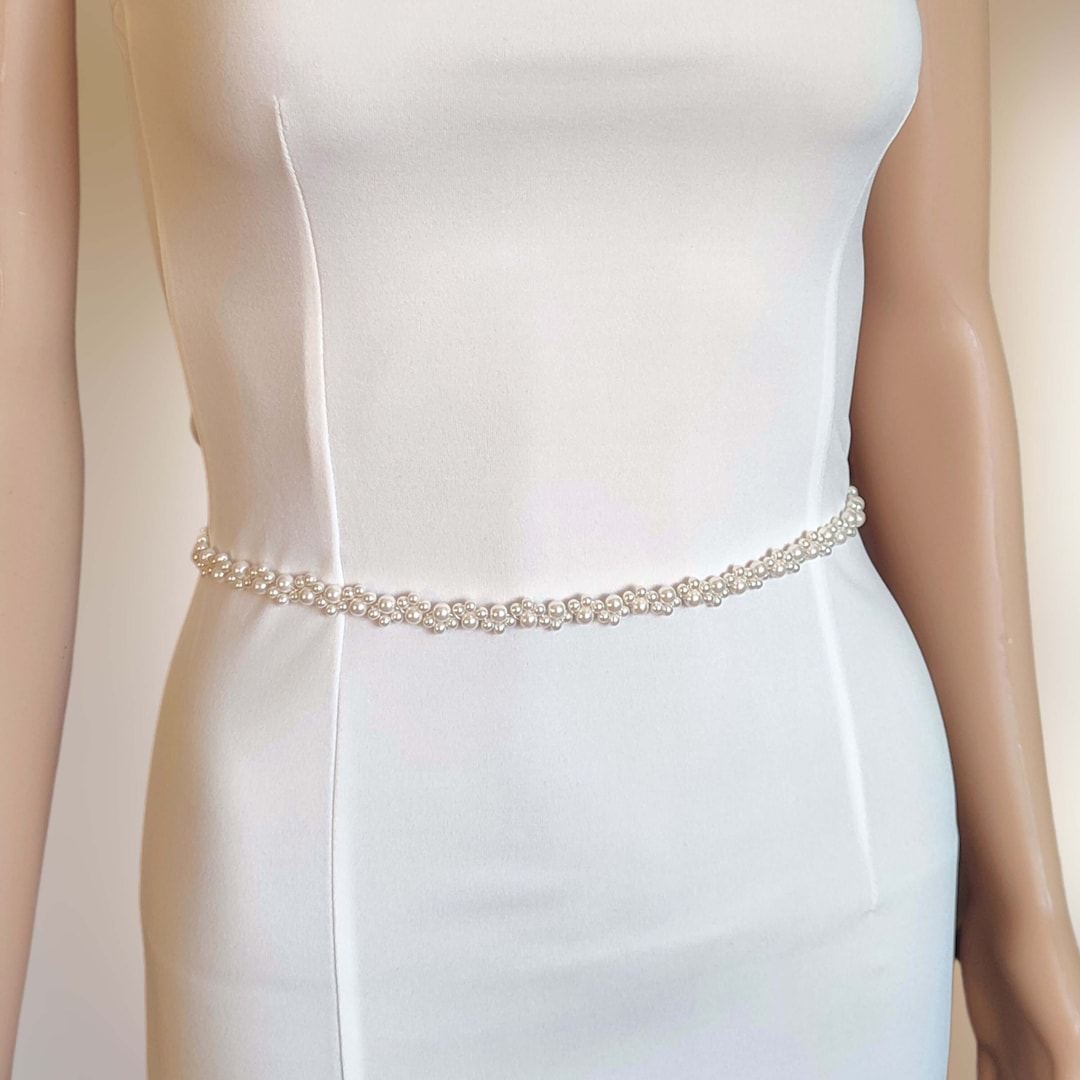 Thin Pearl Bridal Belt, Wedding Dress Belt, Pearl Bridal Sash Belt in ...