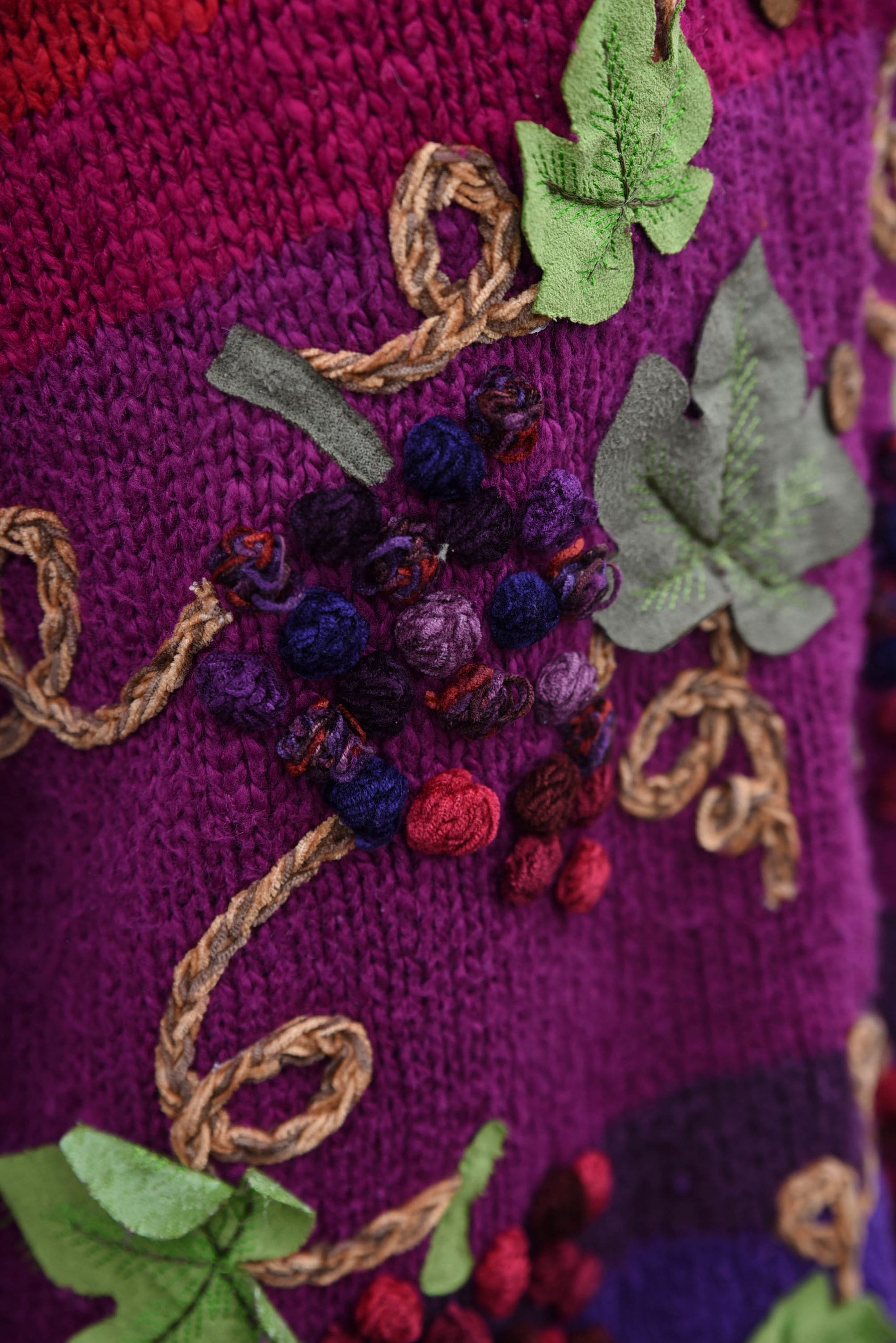 90s Cardigan Sweater Funky Grapes 3D Embellished Red and Purple Design ...