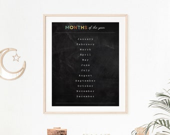 Months of the Year Educational Poster, Printable Wall Art, Classroom ...