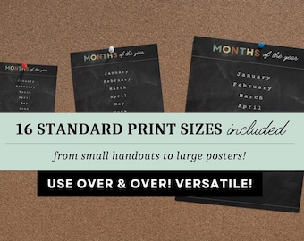 Months of the Year Educational Poster, Printable Wall Art, Classroom ...