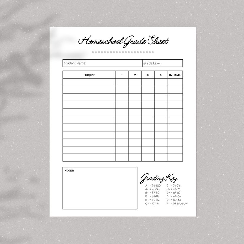 Homeschool Gradebook, Grade Tracker, Grading Sheet, Printable Report ...