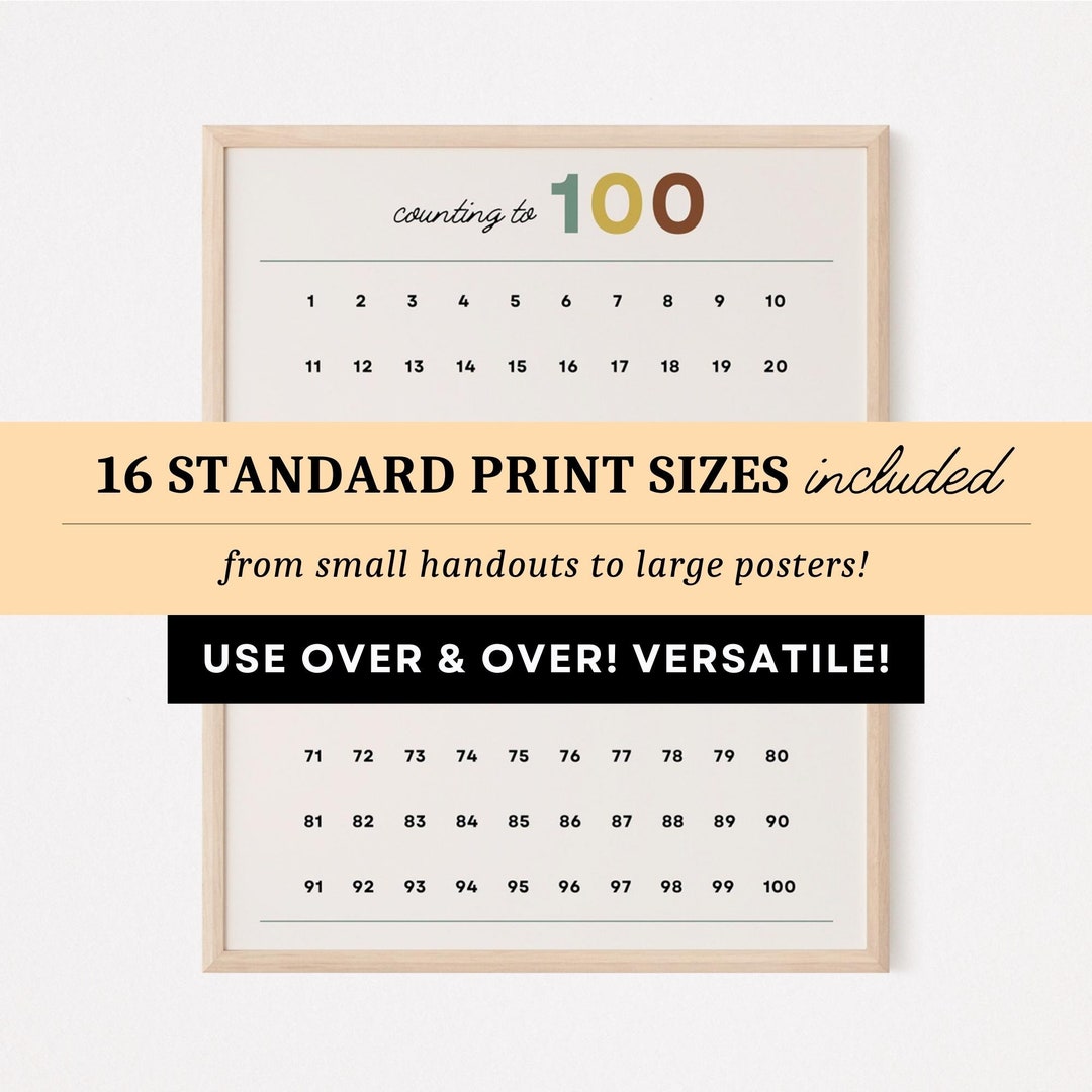 100s Chart, Counting Worksheet, Math Learning Printable, Count to 100 ...