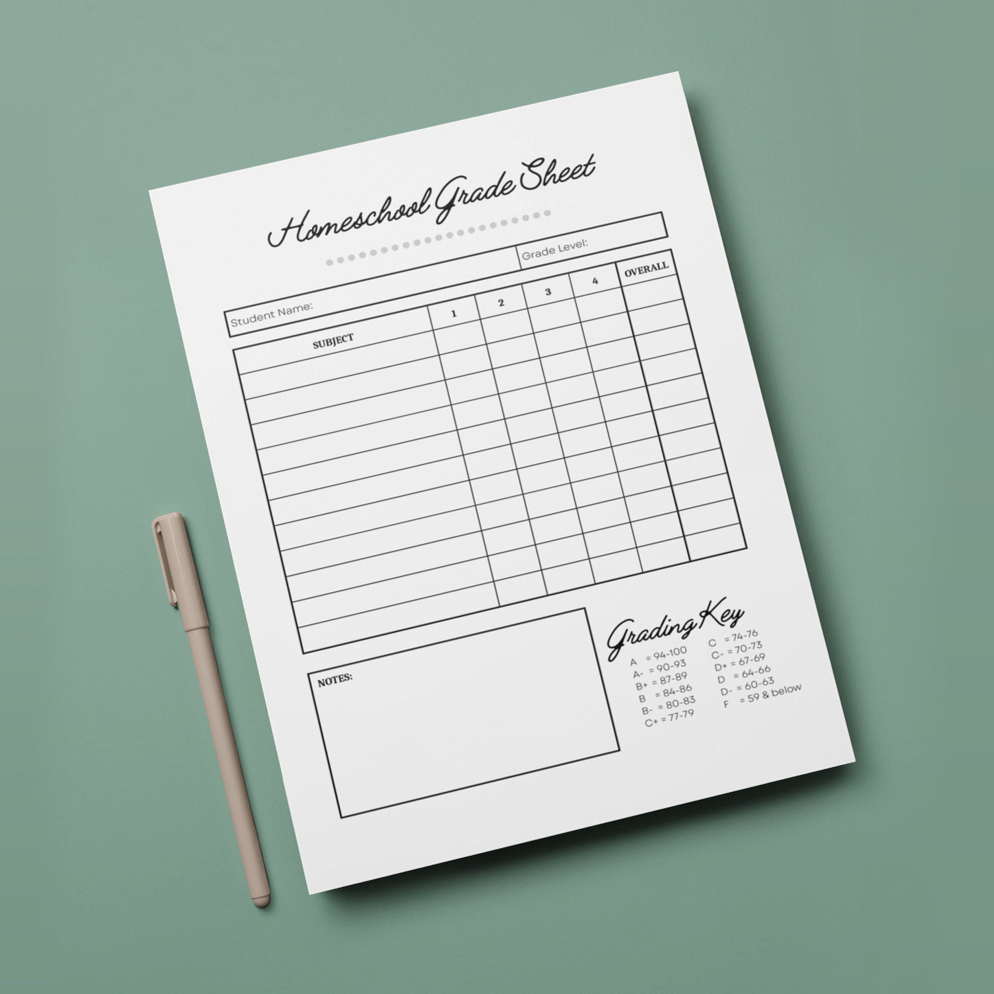 Homeschool Gradebook, Grade Tracker, Grading Sheet, Printable Report ...