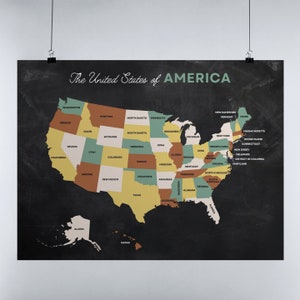 United States Map, US Poster, Map of USA for Kids, Classroom Printable ...