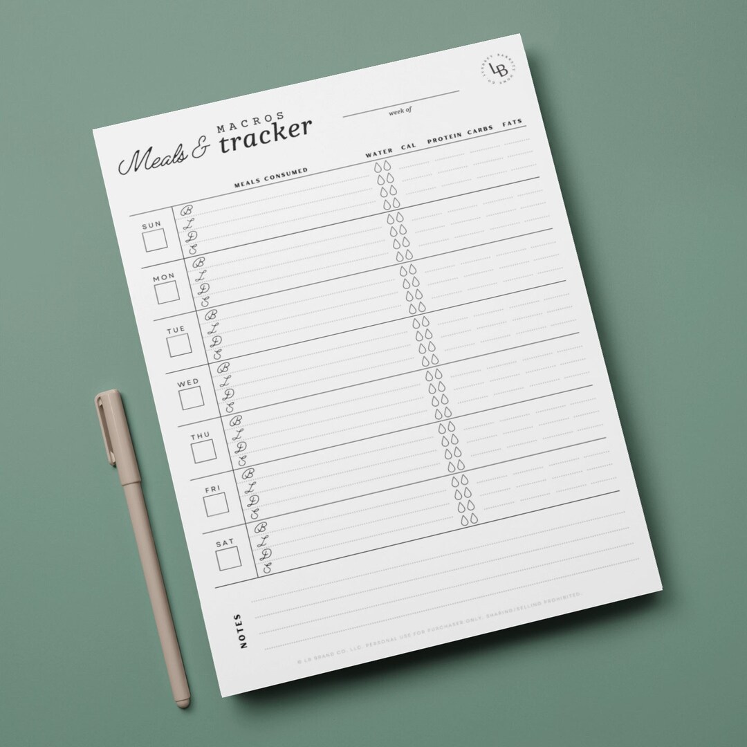 Macro Tracker, Food Diary, Printable Meal Log, Fitness Planner, Food ...