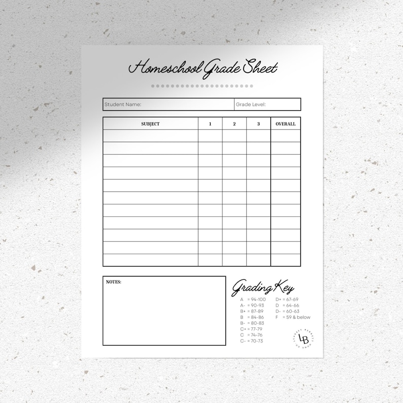 Homeschool Gradebook Grade Tracker Grading Sheet Printable - Etsy