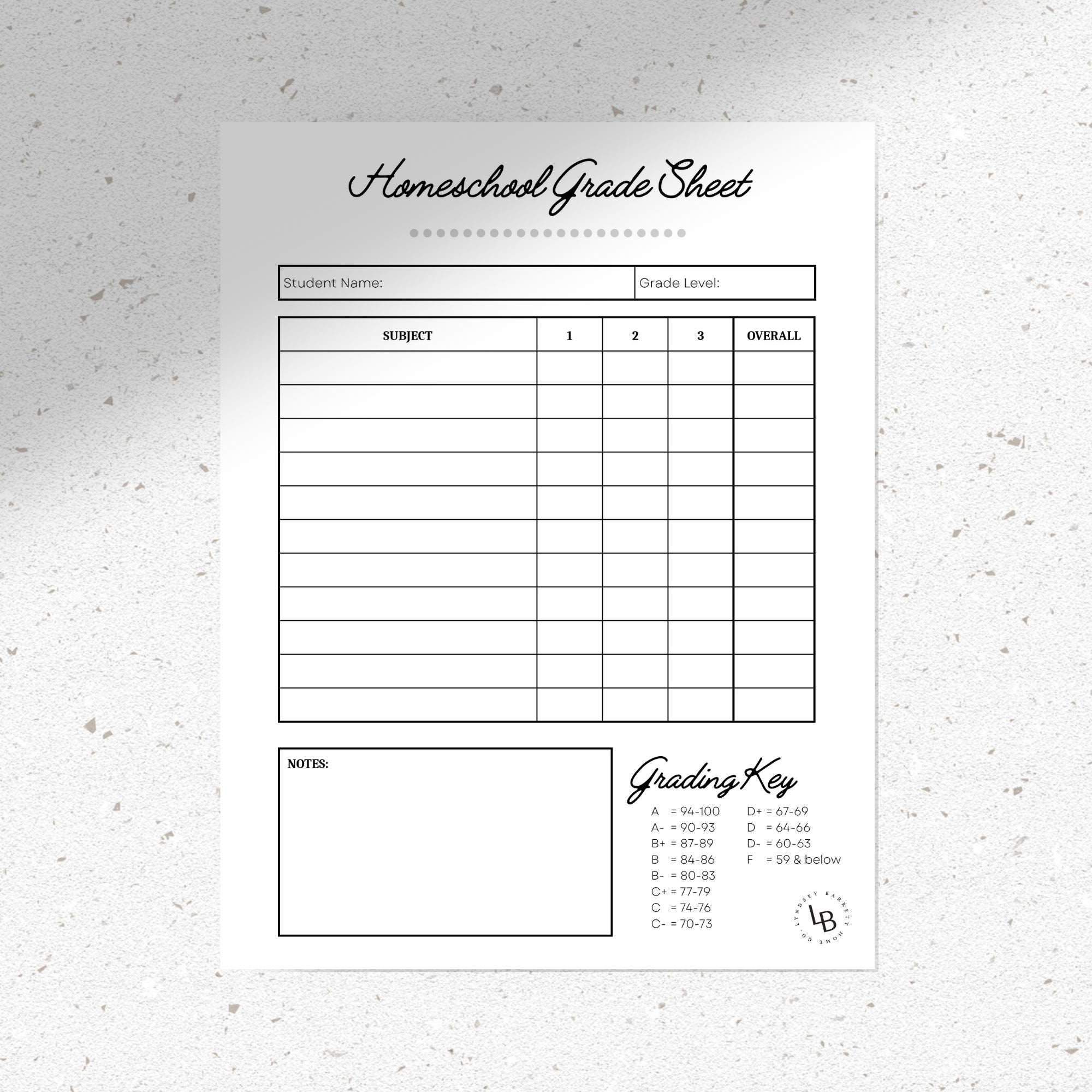 Homeschool Gradebook, Grade Tracker, Grading Sheet, Printable Report ...
