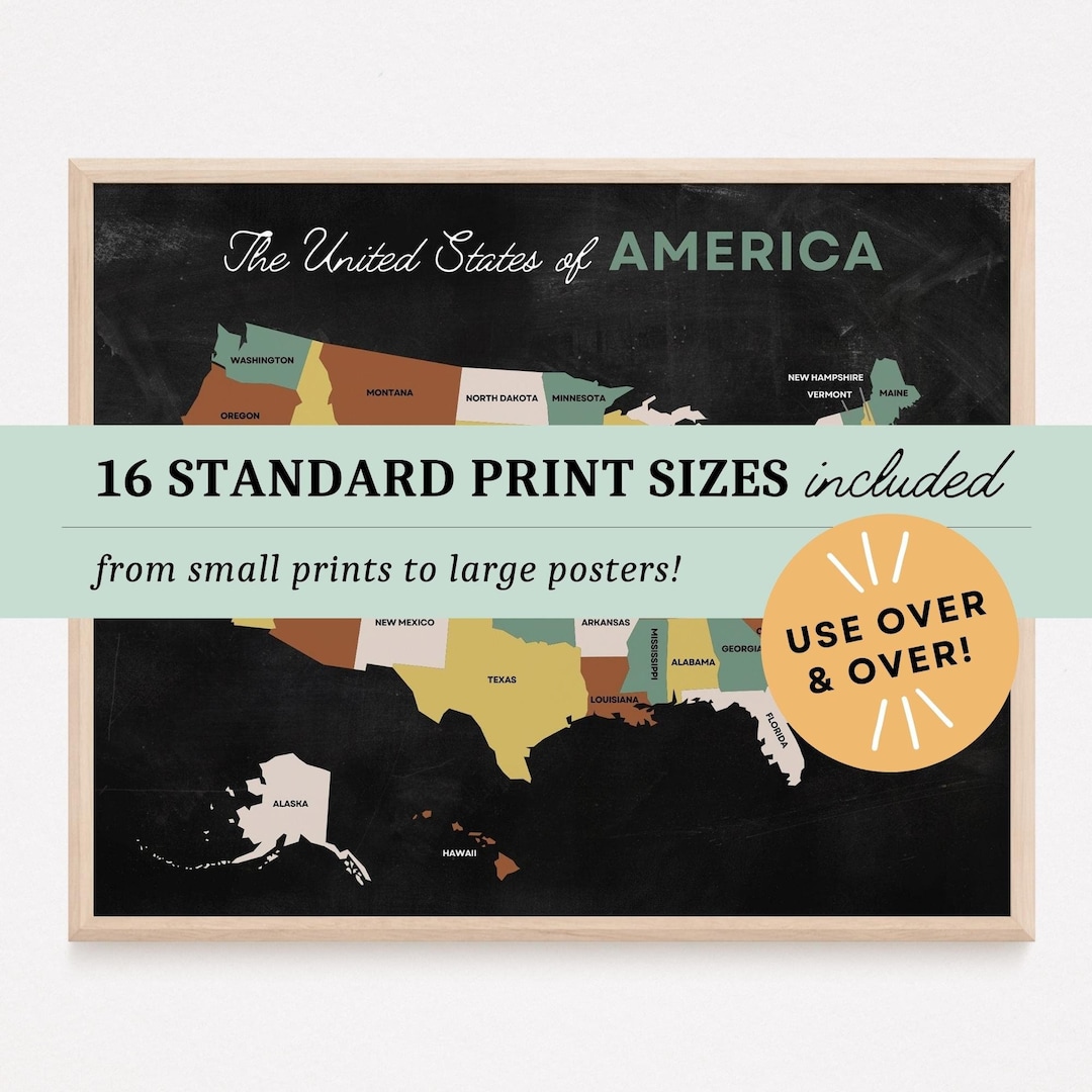 United States Map, US Poster, Map of USA for Kids, Classroom Printable ...