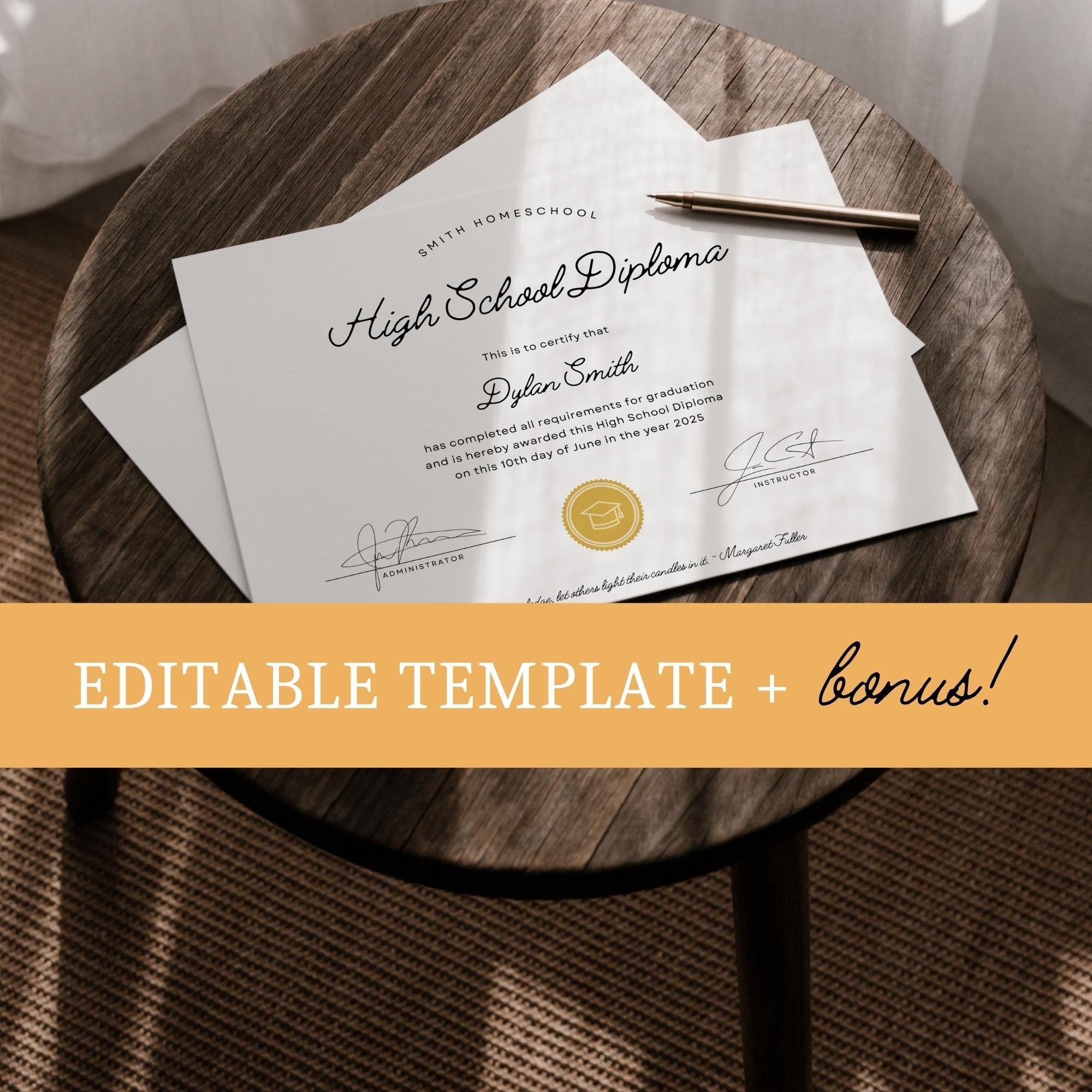 Editable Homeschool Diploma Template, Printable Homeschool Diploma ...