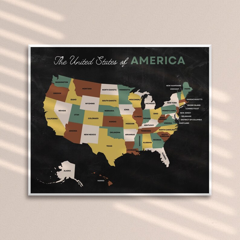 United States Map, US Poster, Map of USA for Kids, Classroom Printable ...