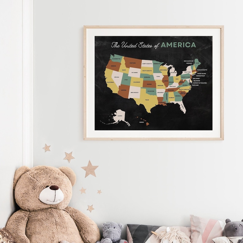 United States Map, US Poster, Map of USA for Kids, Classroom Printable ...