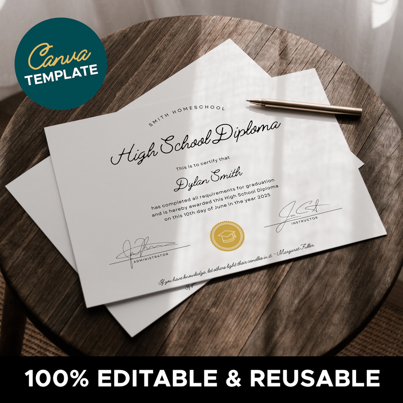 Editable Homeschool Diploma Template, Printable Homeschool Diploma ...