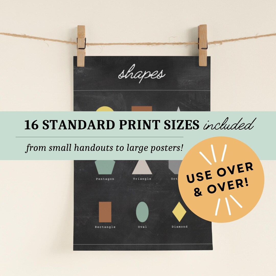 Shapes Poster, Circle, Square, Rectangle, Star, Oval, Educational Wall ...