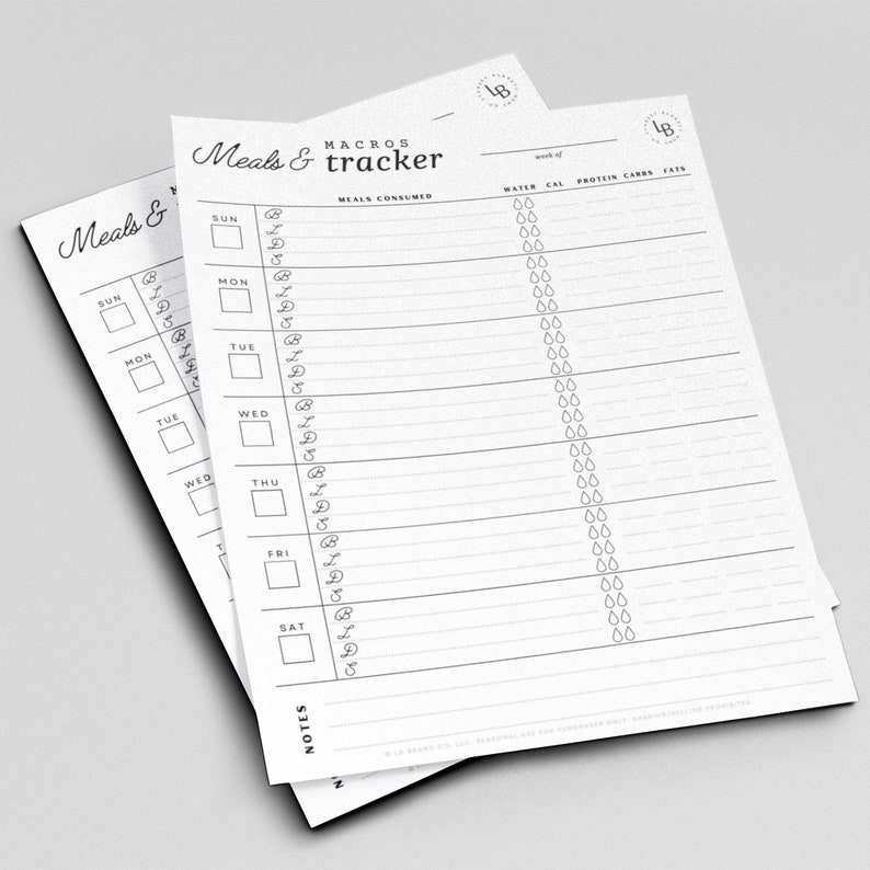 Macro Tracker, Food Diary, Printable Meal Log, Fitness Planner, Food ...