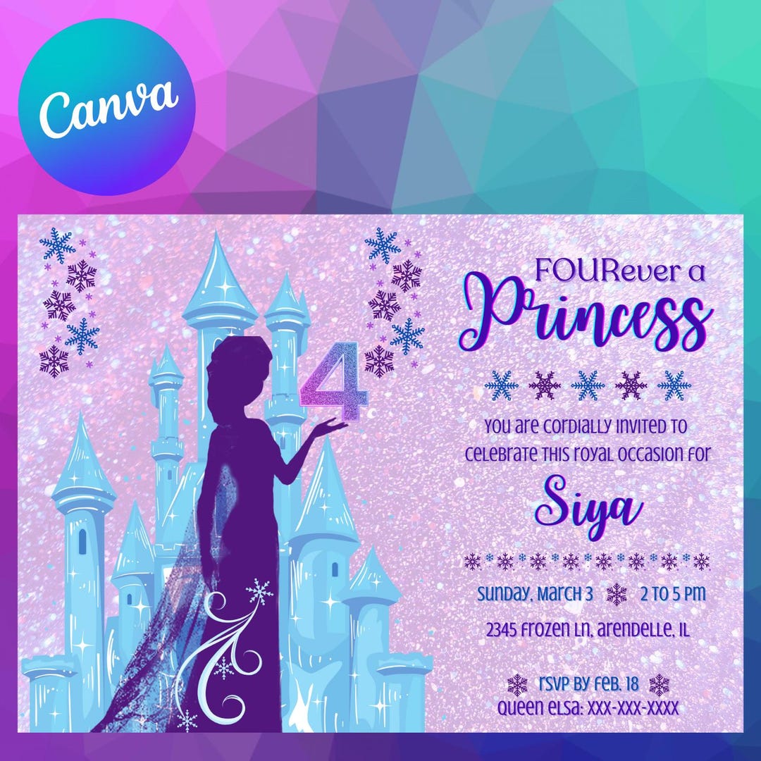 Frozen Princess Birthday Invitation, Editable Invitation, 4ever a ...