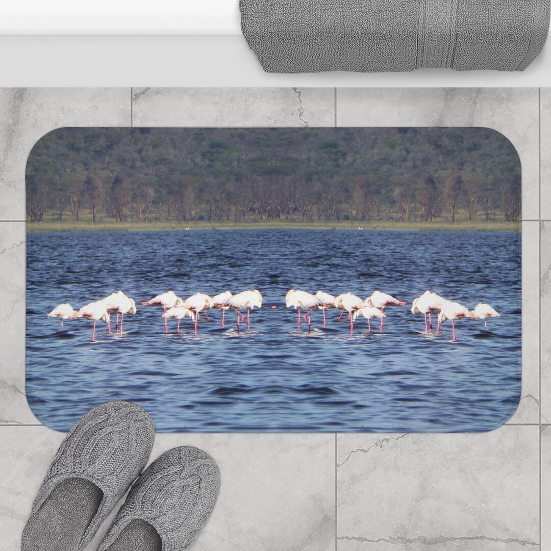 Pink Flamingo Bath Mat: Water Bird Kitchen & Bathroom Decor - Etsy