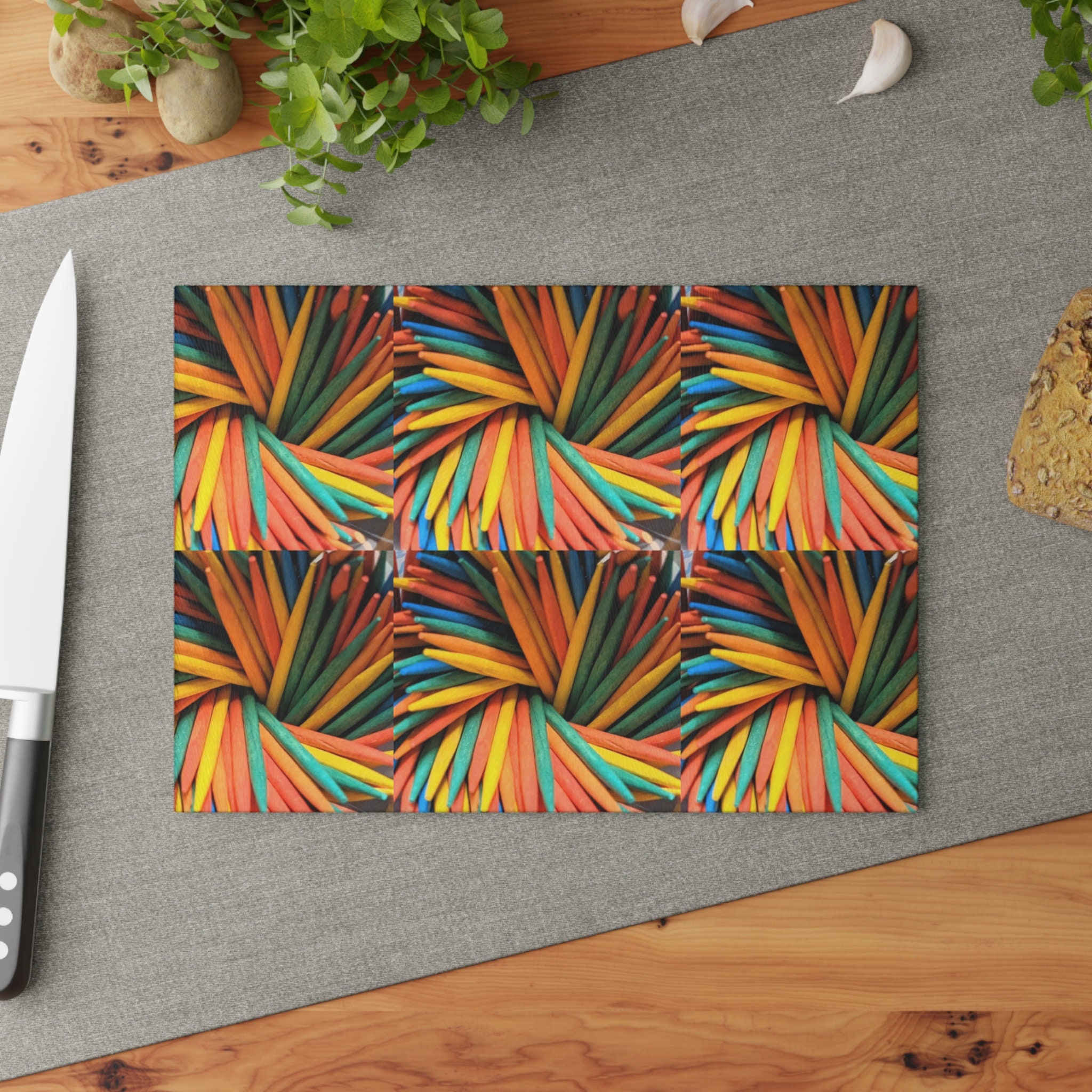 Colorful Art Glass Cutting Board Rainbow Wooden Toothpicks, Fun Kitchen ...